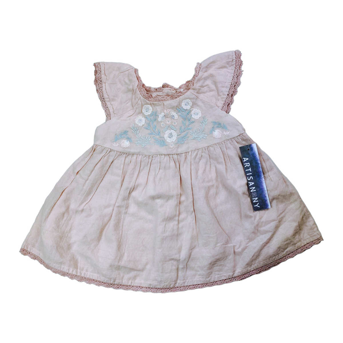 Vestido rosa palo con flores y encaje Nuevo con etiqueta - Tienda Travieso